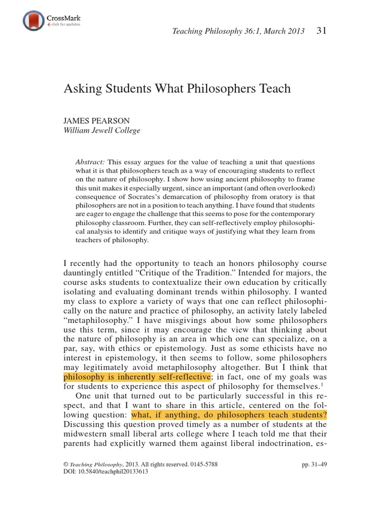 Asking Students What Philosophers Teach | PDF | Socrates | Epistemology