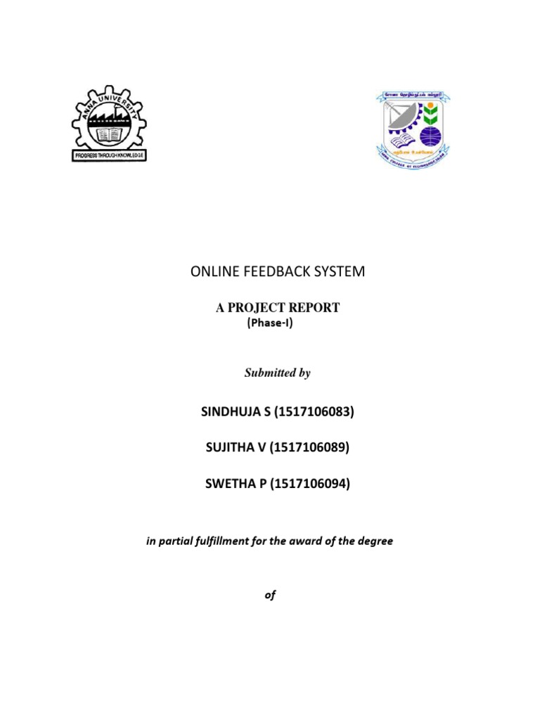 Online Feedback System: SINDHUJA S (1517106083) SUJITHA V (1517106089 ...