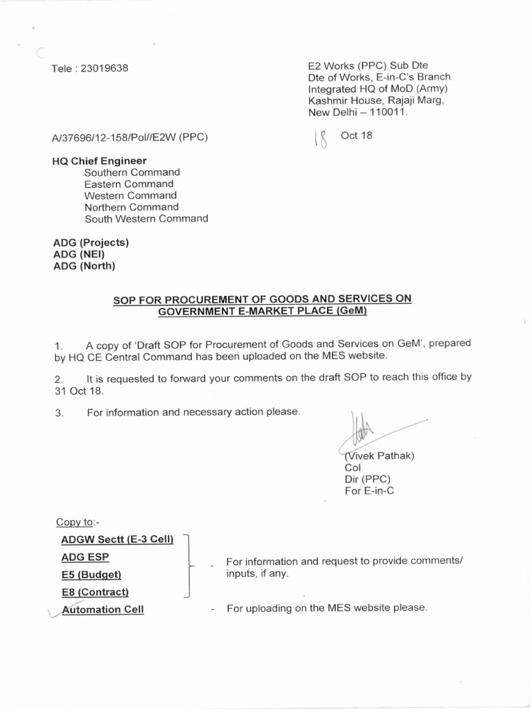 Draft Standard Operating Procedure for Procurement of Goods and ...