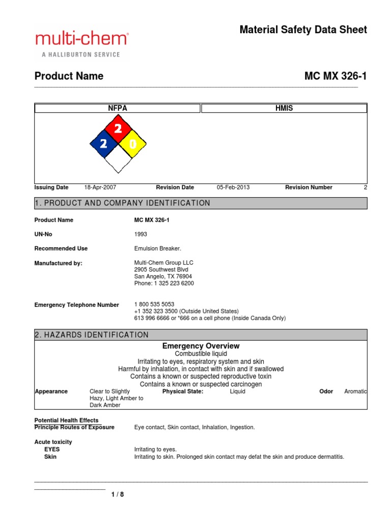Material Safety Data Sheet: Hmis Nfpa | PDF | Toxicity | Magnesium