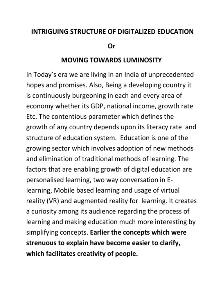 Intriguing Structure of Digitalized Education or Moving Towards ...