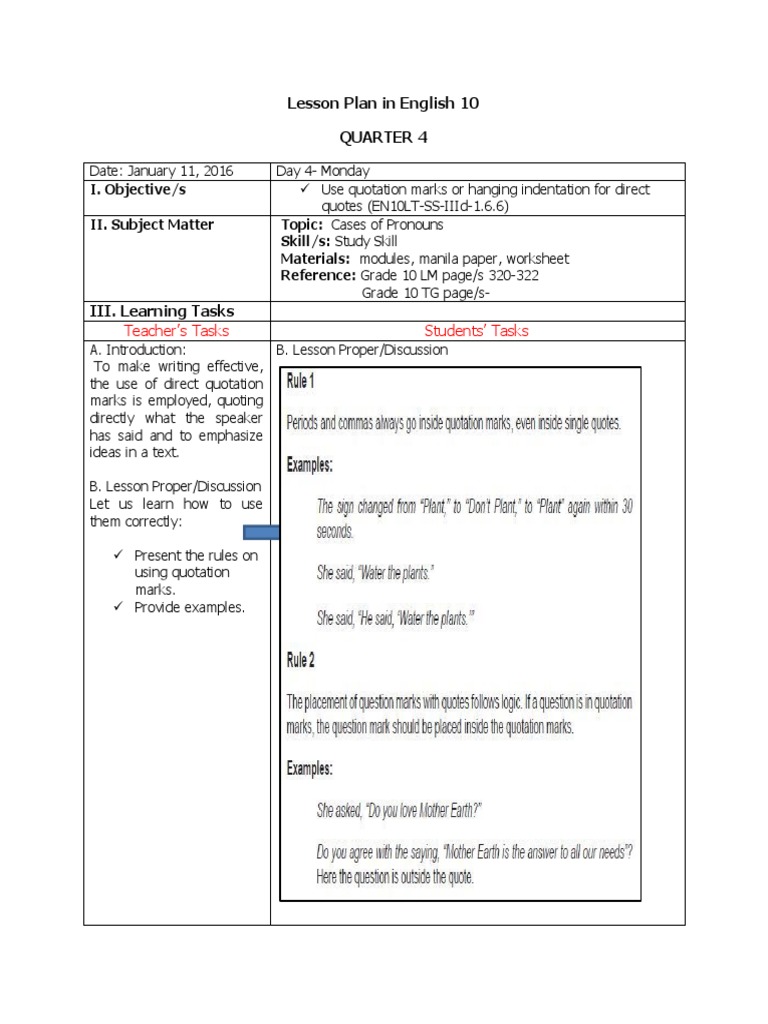 Lesson Plan: Quotation Marks Usage | PDF | Primary Sources | Mass Media