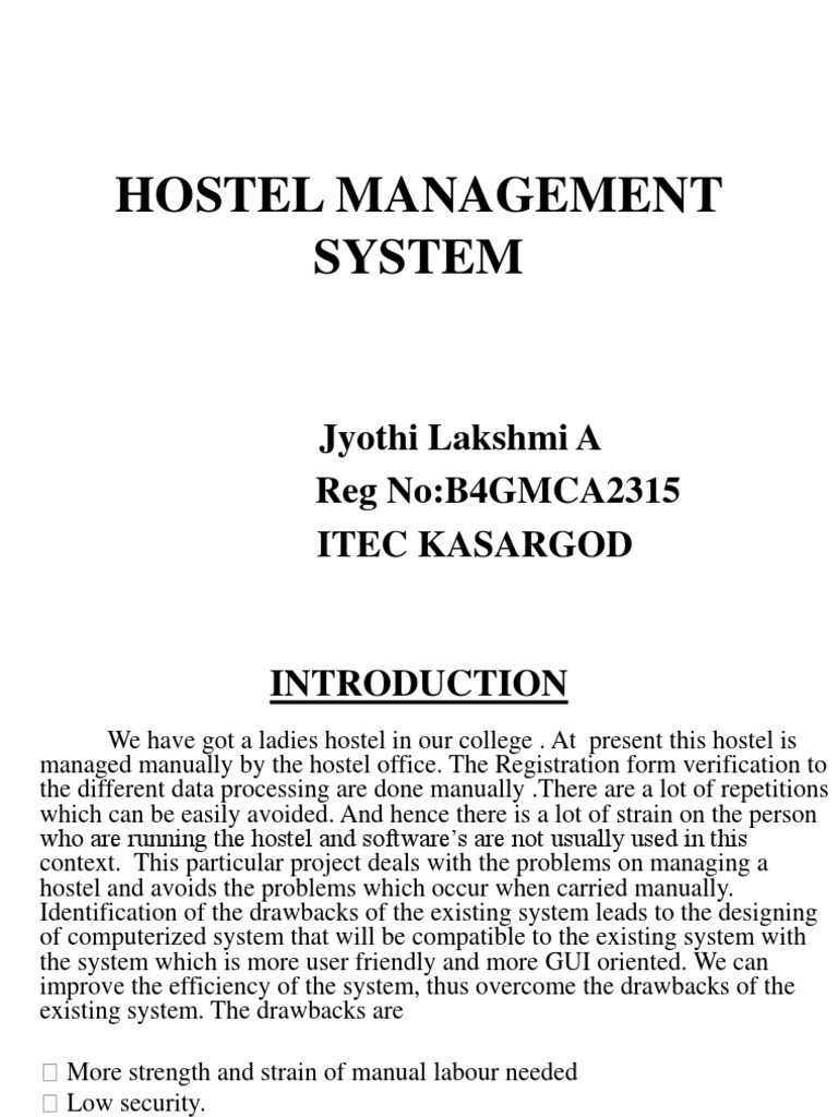 Hostel Management System Overview | PDF | User (Computing) | Digital ...
