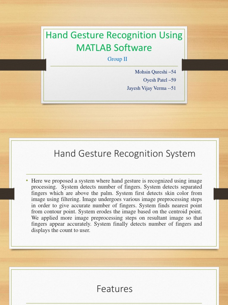 Hand Gesture Recognition Using MATLAB Software: Group II | PDF | Computer Vision | Image