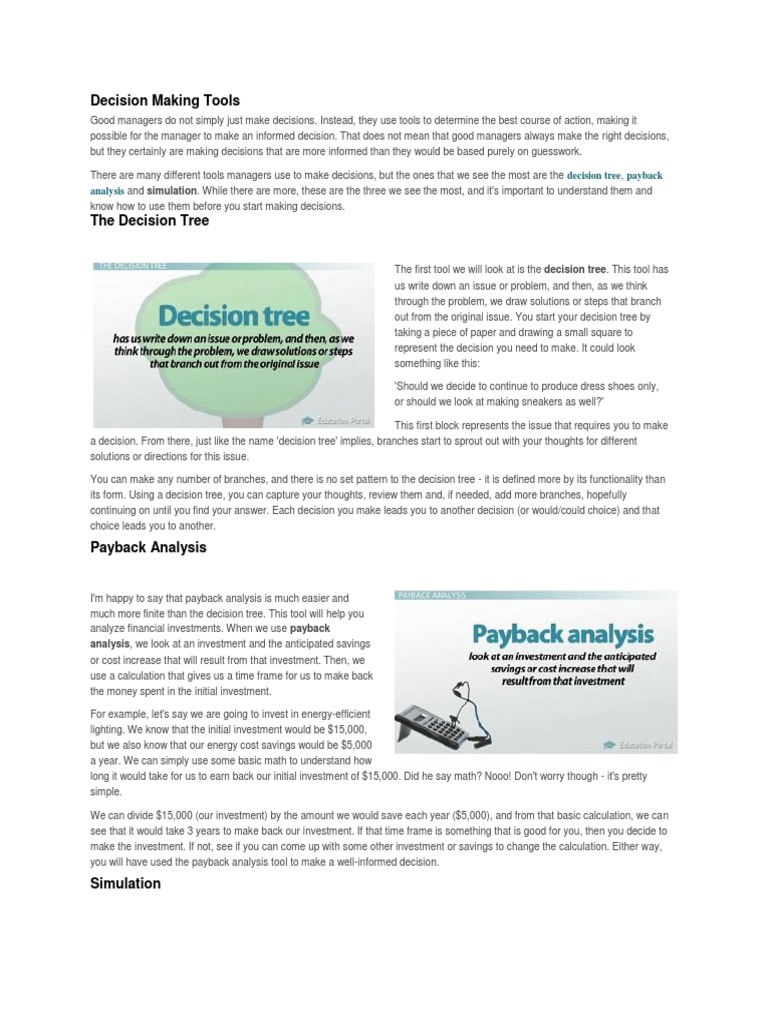 Decision Making Tools: Decision Tree Payback Analysis | PDF | Decision ...