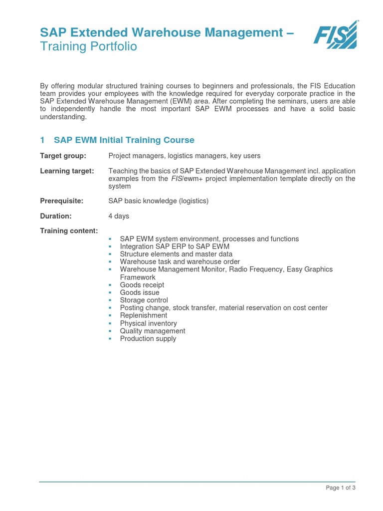 A Comprehensive Training Portfolio for SAP Extended Warehouse ...