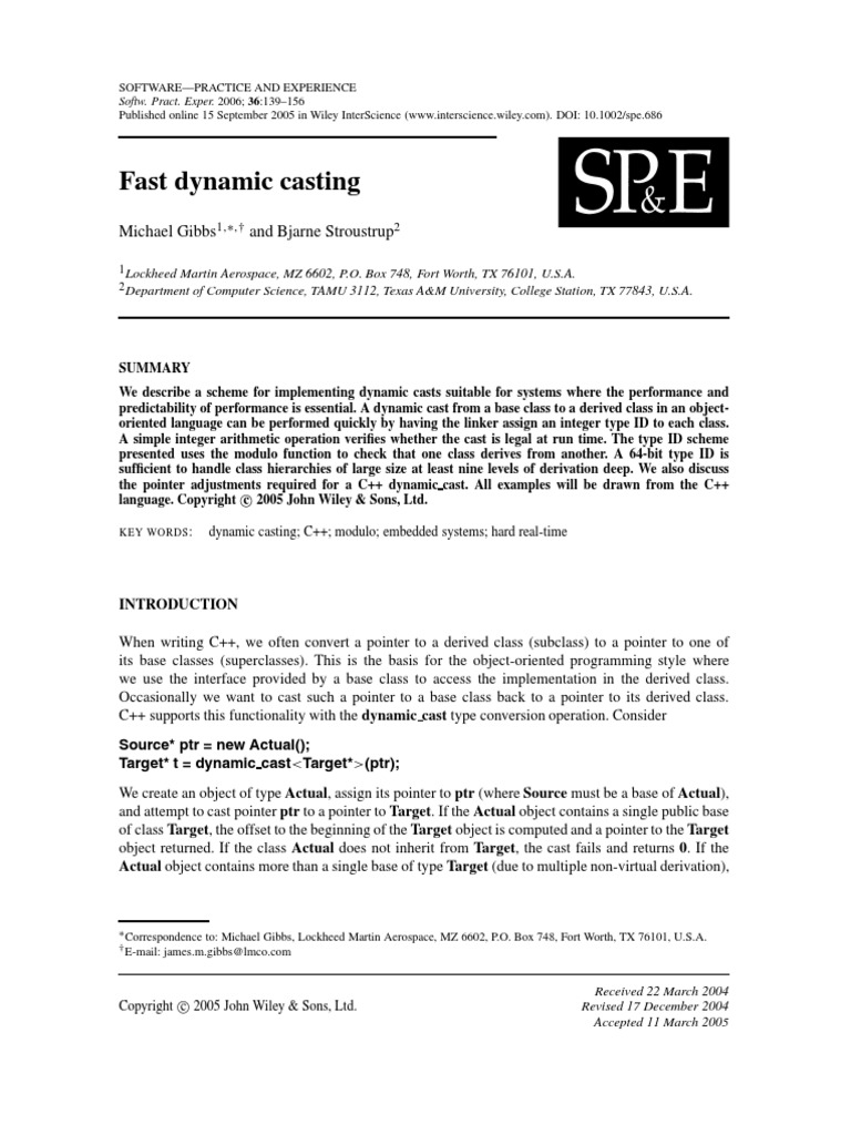 Fast Dynamic Casting PDF | PDF | Class (Computer Programming) | C++
