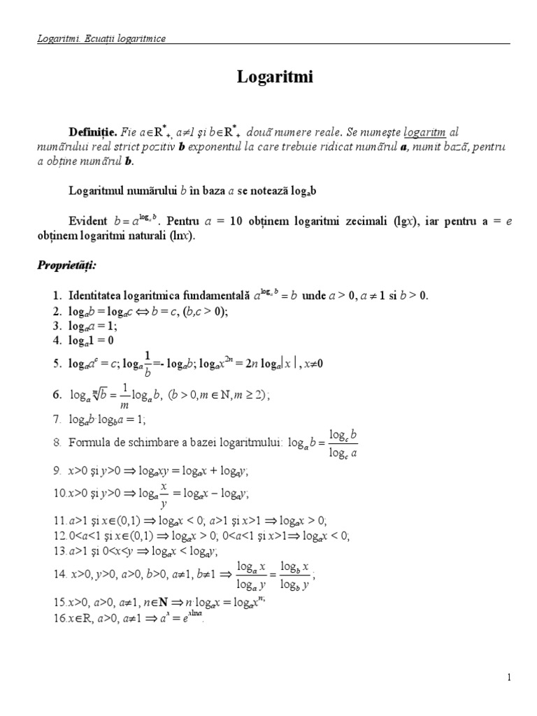 10 Al Ec Logaritmice Rez Bac | PDF