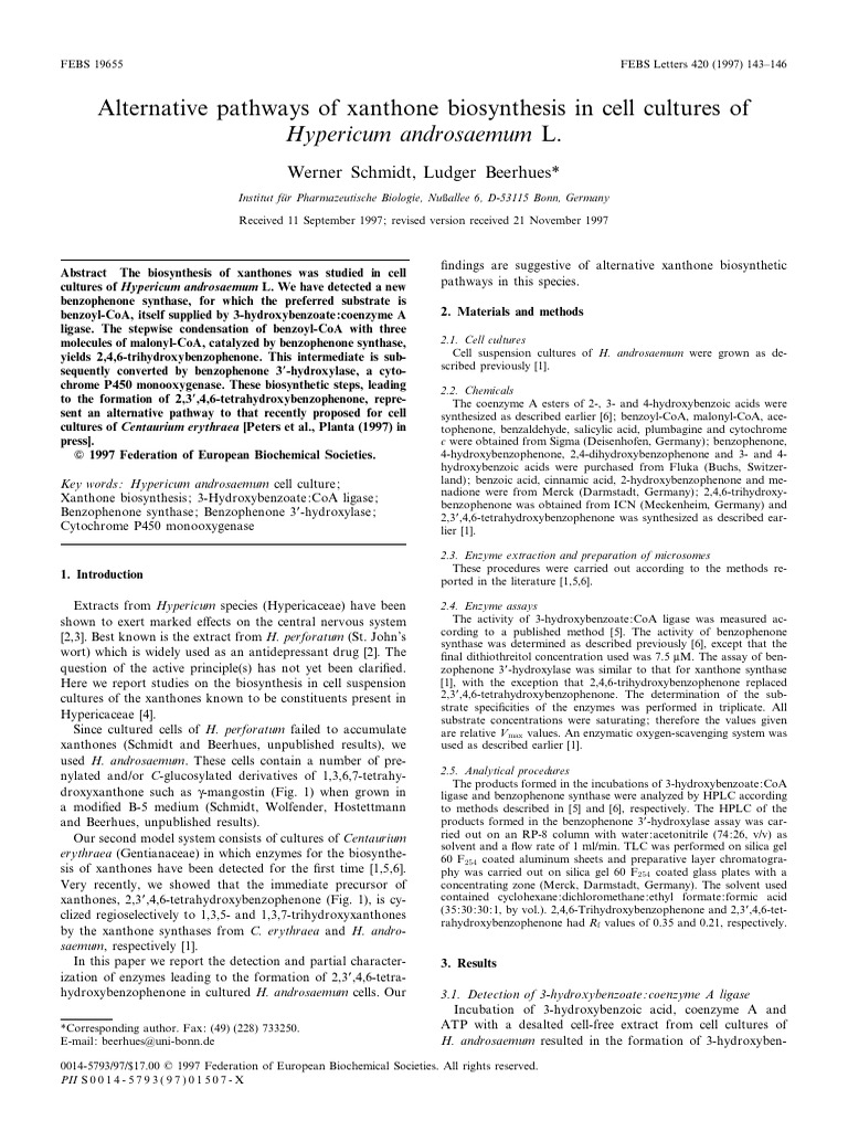 Alternative Pathways of Xanthone Biosynthesis in Cell Cultures of ...