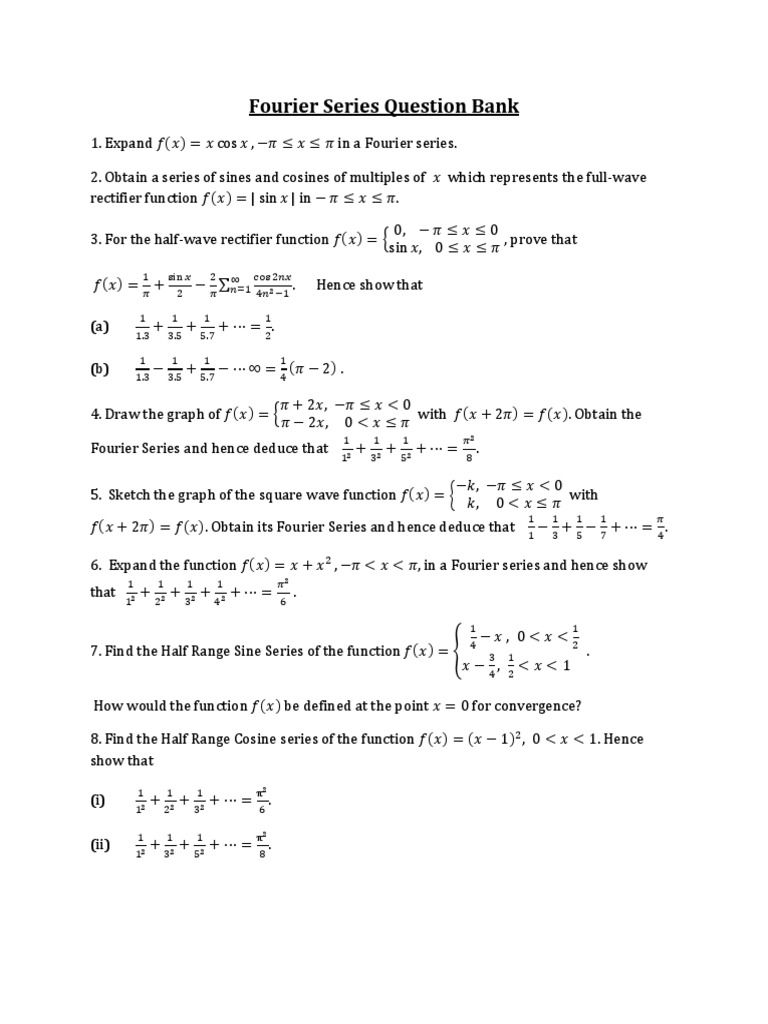 Assignment - MATH2001 - Mod II - Fourier Series (2019-20) Odd | PDF | Trigonometric Functions | Sine