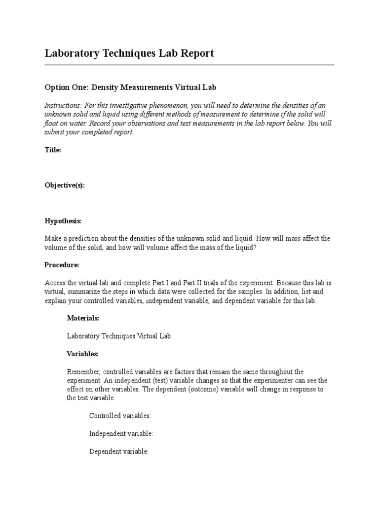Laboratory Techniques Option One Report | PDF | Experiment | Dependent ...