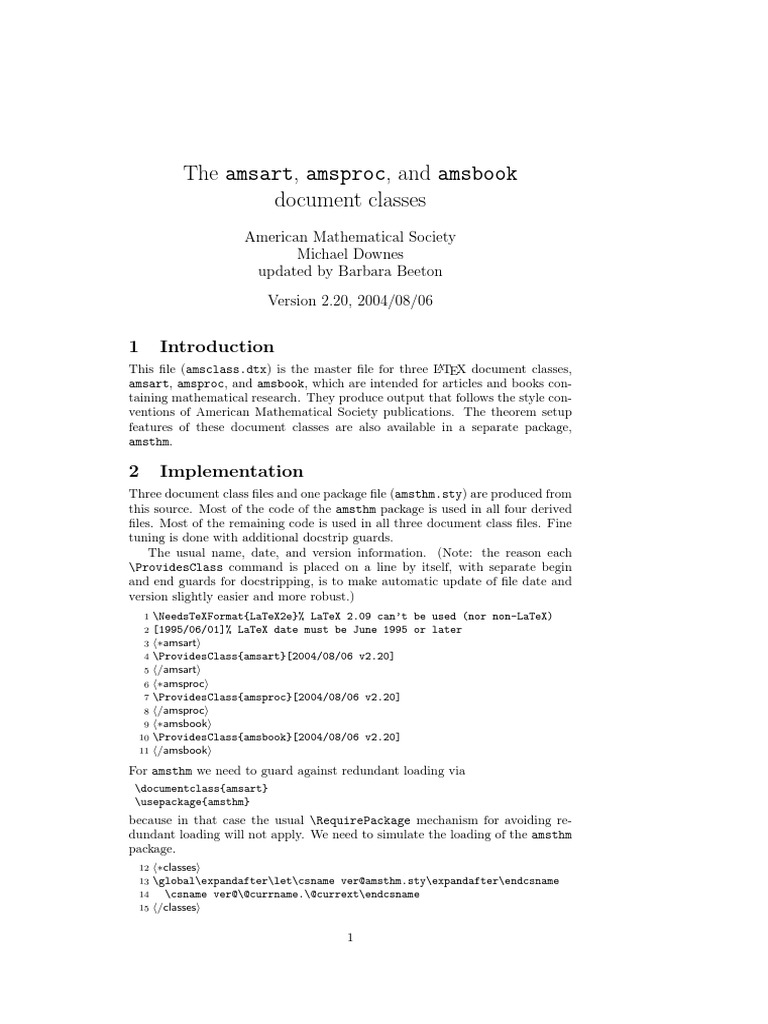The Amsart, Amsproc, and Amsbook Document Classes | PDF | Notation ...