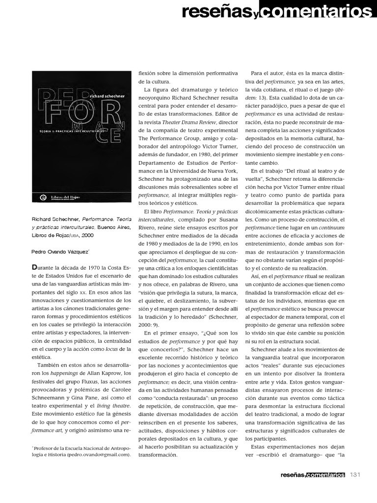Resena Richard Schechner Performance. Te PDF | PDF | Teatro | Comportamiento