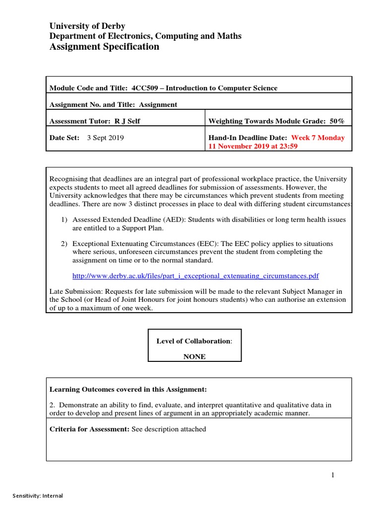 ICS 4CC509 Assignment 2019 | PDF | Citation | Computer Science