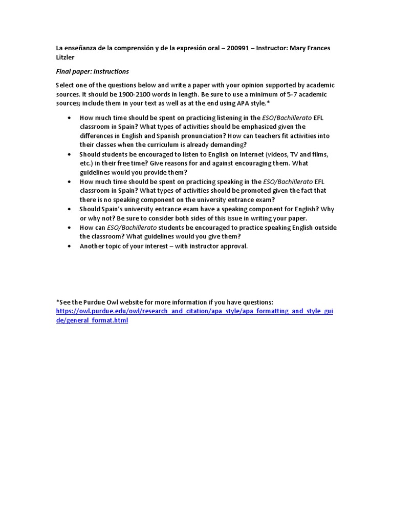 Final Paper Instructions | PDF