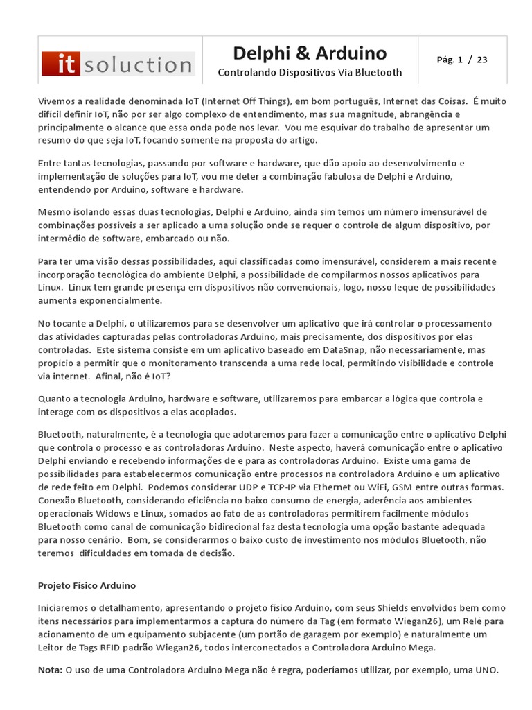 Arduino Delphi Mobile | PDF | Internet das Coisas | Bluetooth