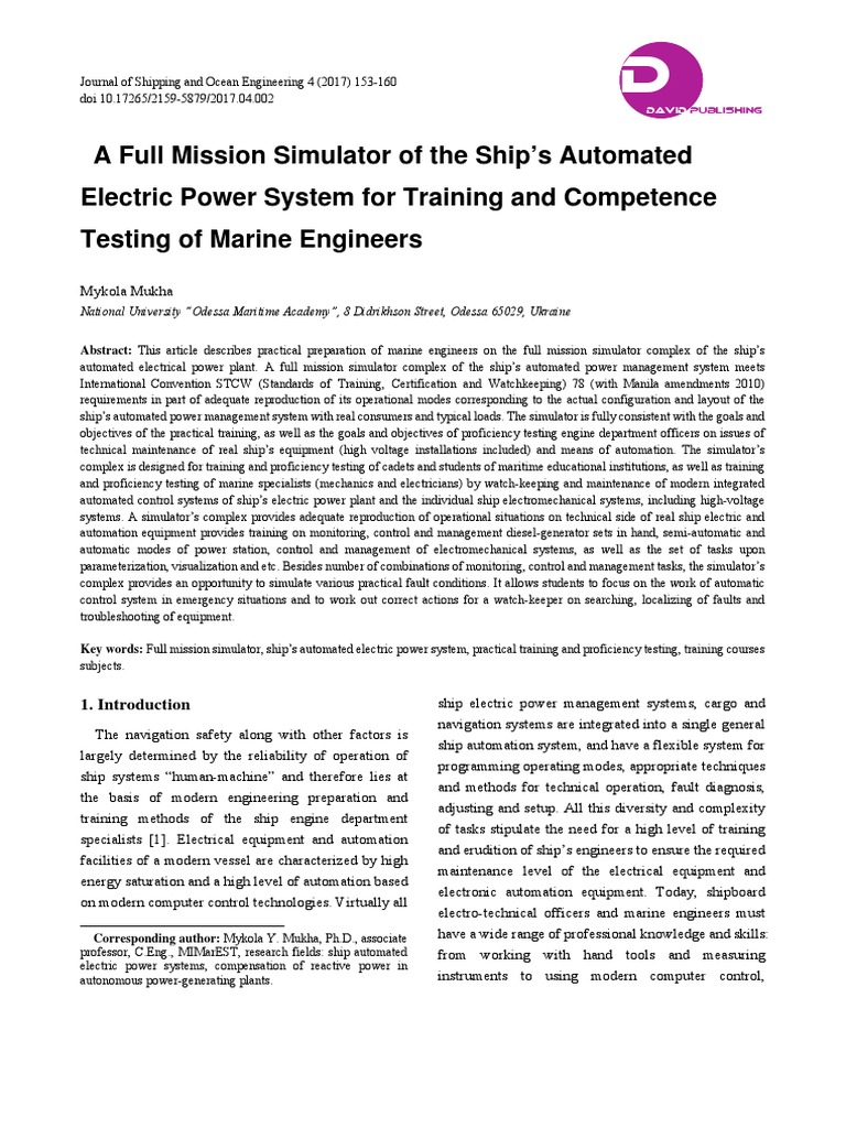 A Full Mission Simulator of The Ship's Automated Electric Power System ...