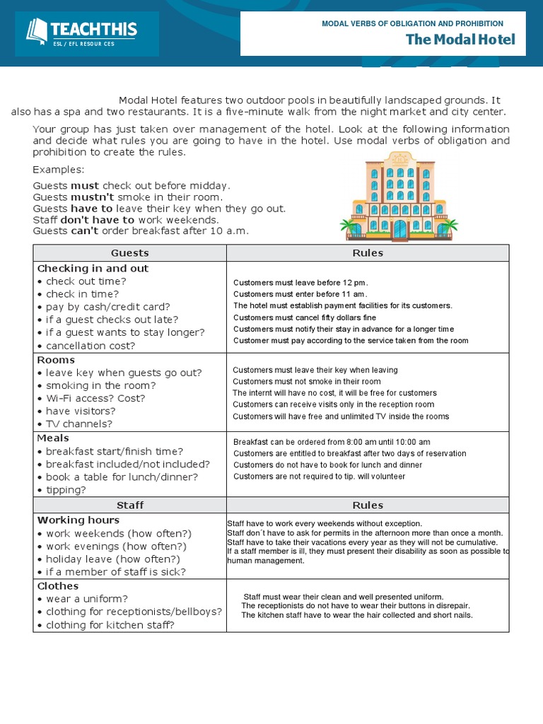 Establishing Hotel Rules and Regulations Through Modal Verbs of ...
