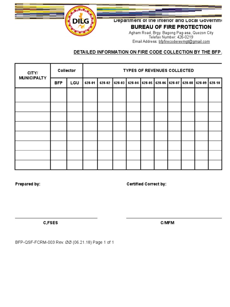 3F Detailed Information On Fire Code Fees Collection by The BFP and LGU ...