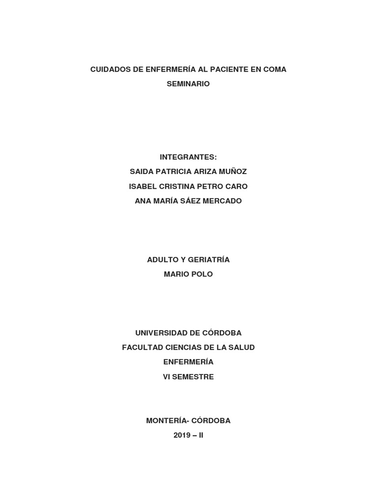 Cuidados de Enfermería en Coma | PDF | Coma | Sistema respiratorio