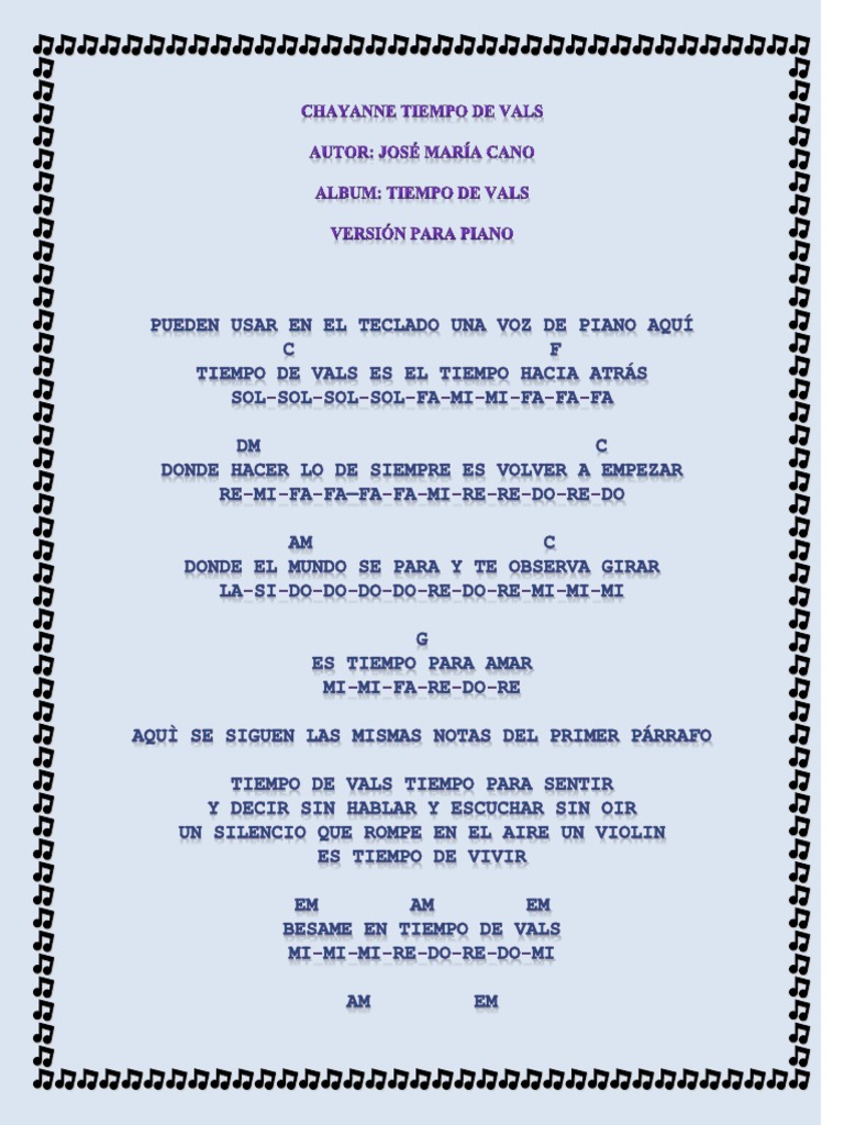 PARTITURA DE Chayanne Tiempo de Vals PIANO PDF | PDF