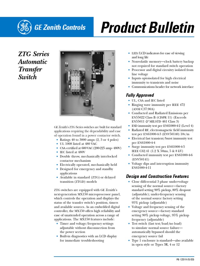 1600 Amp GE 3 Pole 208 VAC ZTG Automatic Transfer Switch. | PDF ...