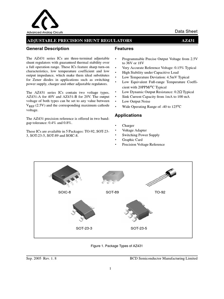 Adjustable Precision Shunt Regulators AZ431 Data Sheet | PDF | Diode ...