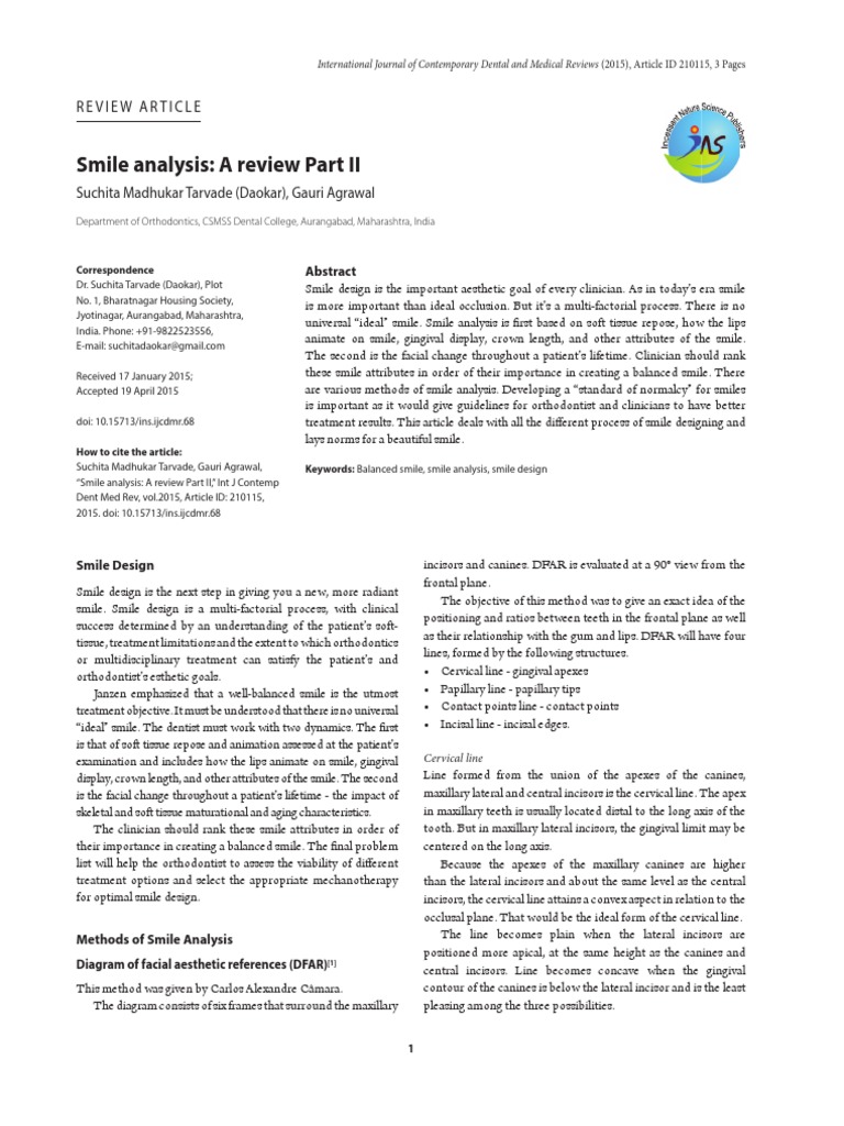 Smile Analysis: A Review Part I | PDF | Orthodontics | Dental Anatomy