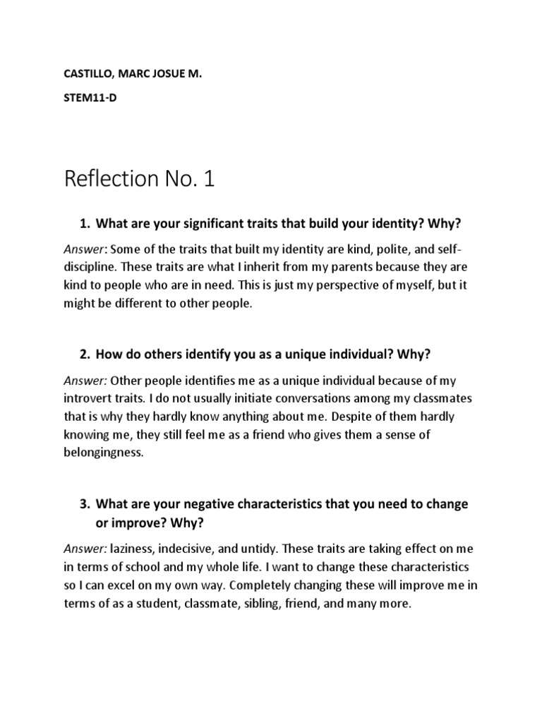 Personal Identity Reflection Essay | PDF