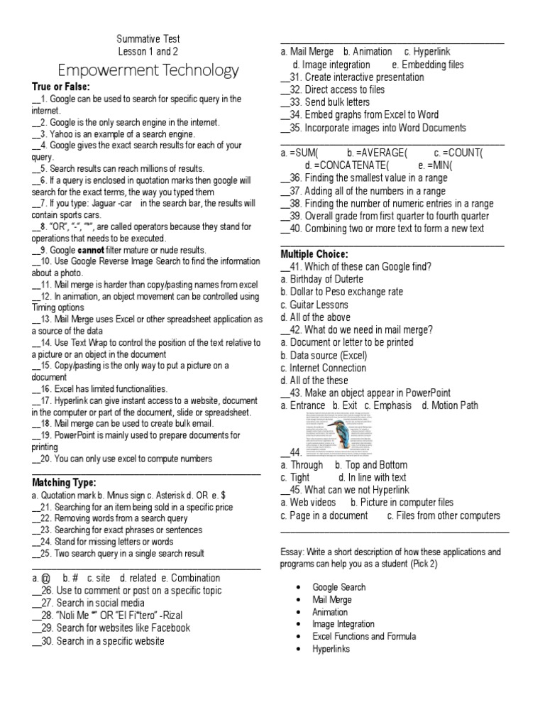 Summative Test Emtech Lesson 3&4 | PDF | Web Search Engine | Microsoft ...