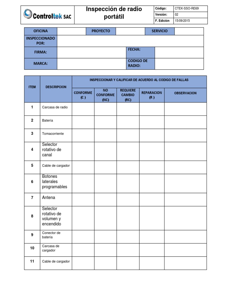 Formato de Inspección de Radios | PDF