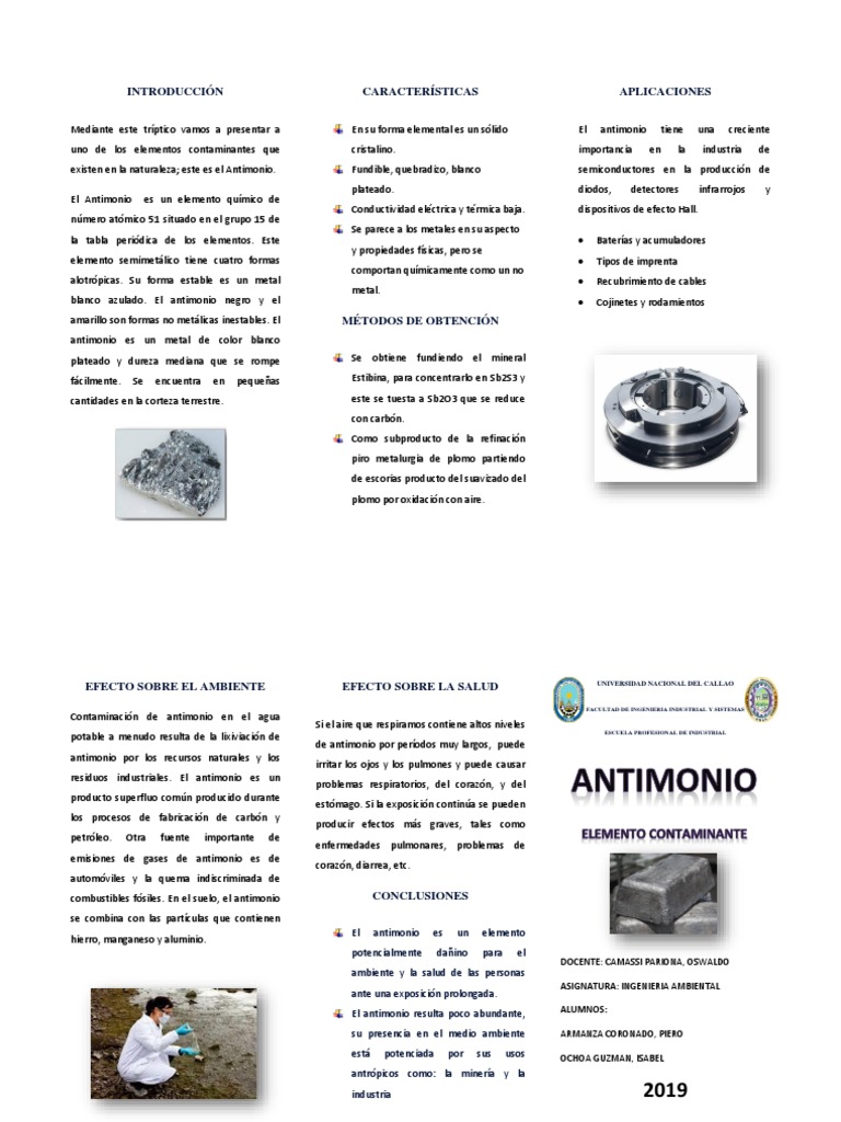 Triptico de Antimonio | PDF | Elementos químicos | Conjuntos de elementos químicos