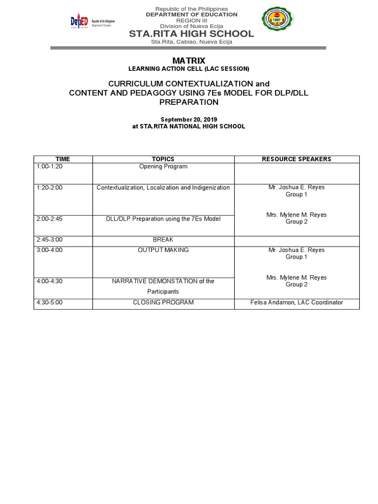 LAC MATRIX and PROGRAM | PDF | Pedagogy | Education Theory