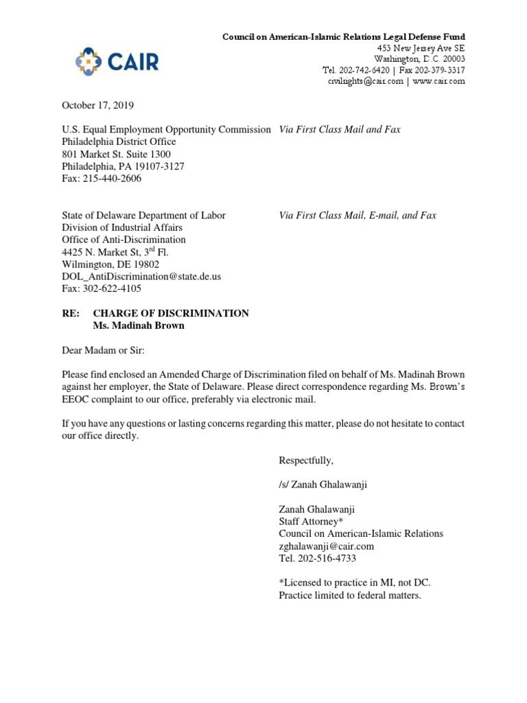 EEOC Charge For FILING - Redacted Madinah | PDF | Hijab | Equal ...