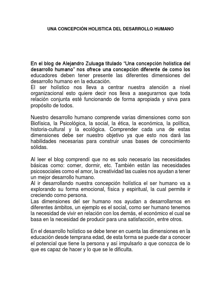 Una Concepción Holistica Del Desarrollo Humano | PDF