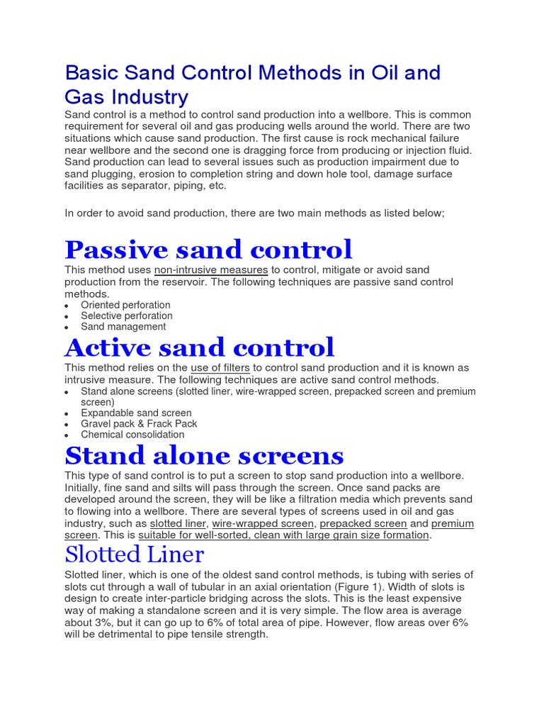 Basic Sand Control Methods in Oil and Gas Industry | PDF | Filtration ...