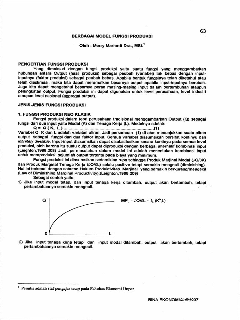ID Berbagai Model Fungsi Produksi | PDF