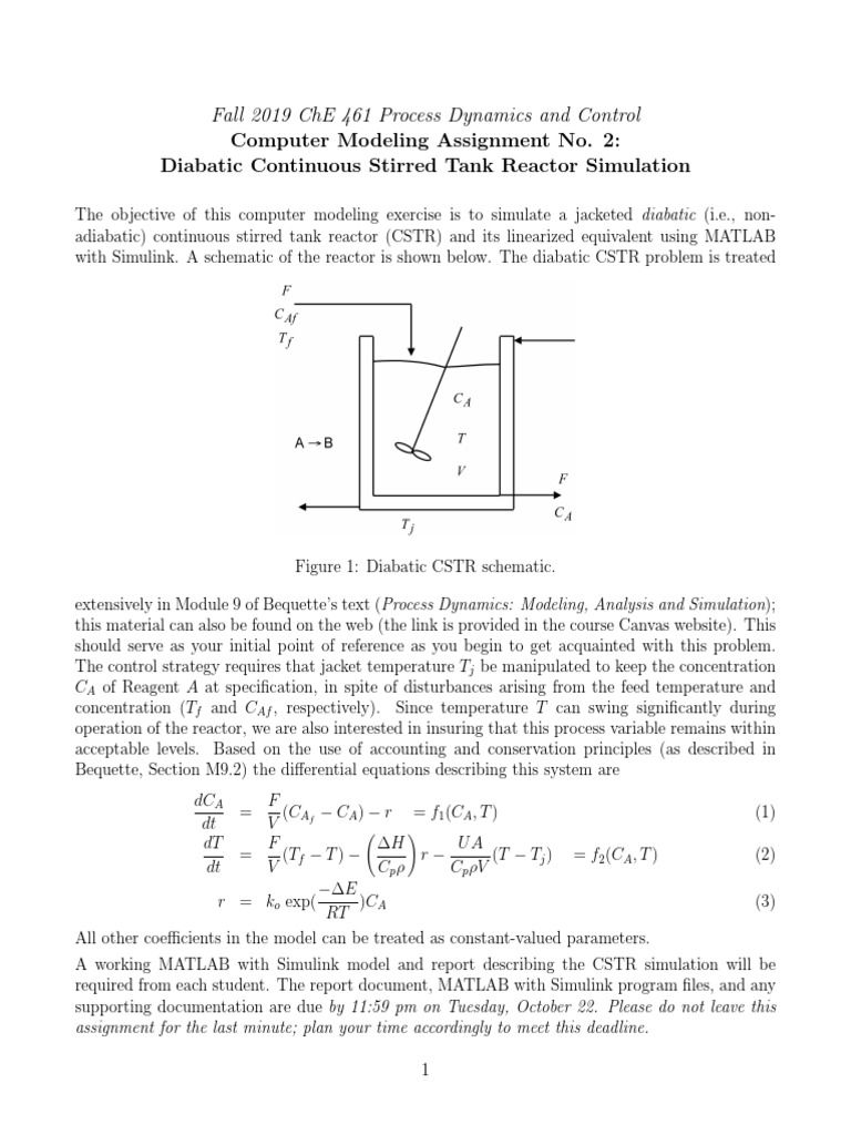 Simulation and Linearization of a Diabatic Continuous Stirred Tank Reactor Using MATLAB and ...