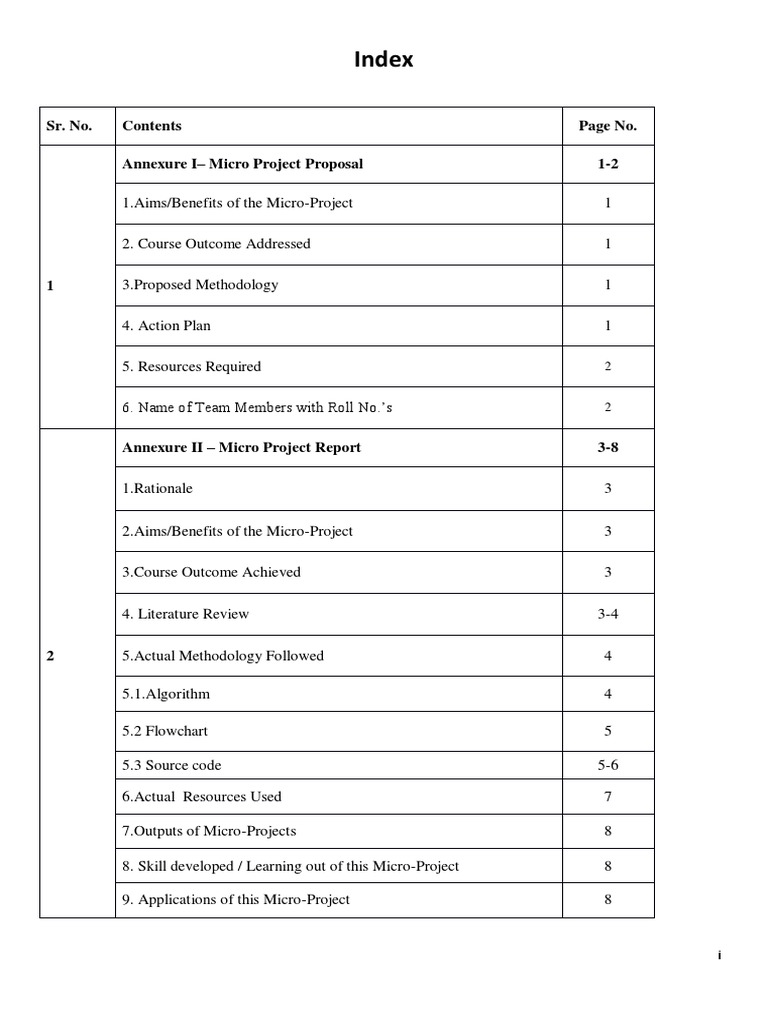 Index: Sr. No. Page No. Annexure I - Micro Project Proposal 1-2 | PDF | Computer Programming ...