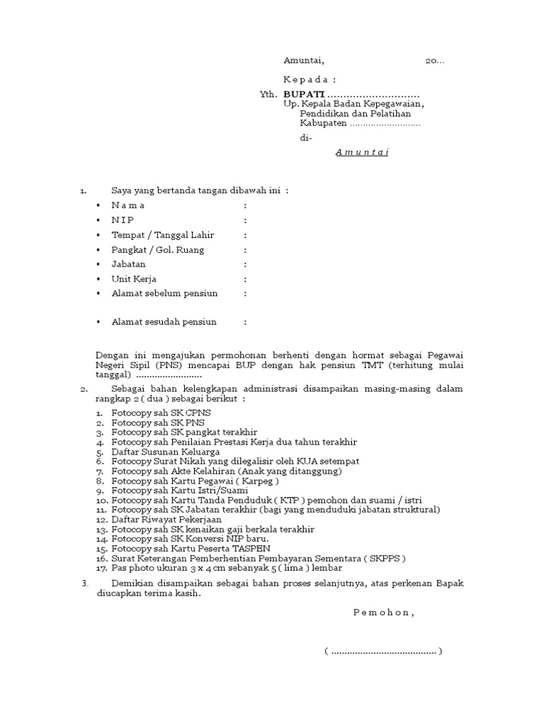 Surat Permohonan BUP MPP | PDF