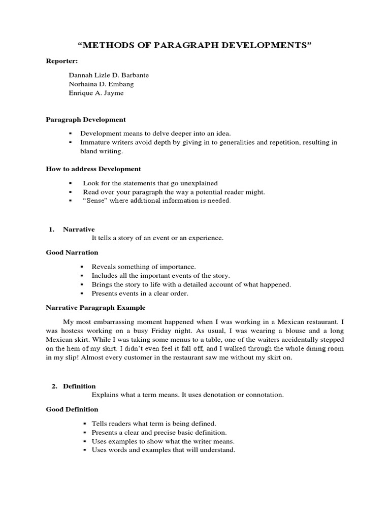 Methods of Paragraph Development | PDF | Narrative | Causality
