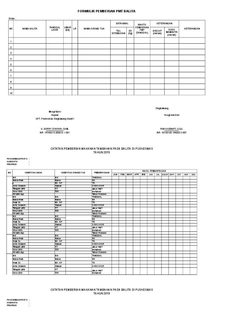 Form Pemantauan PMT | PDF