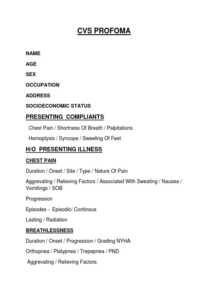 CVS Case Sheet | PDF | Cardiovascular System | Cardiovascular Diseases