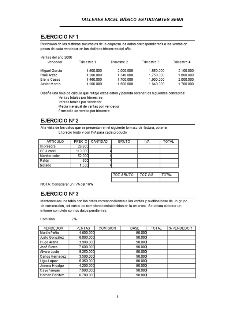 Ejercicios Basicos de Excell | PDF | Microsoft Excel | Equipo de oficina