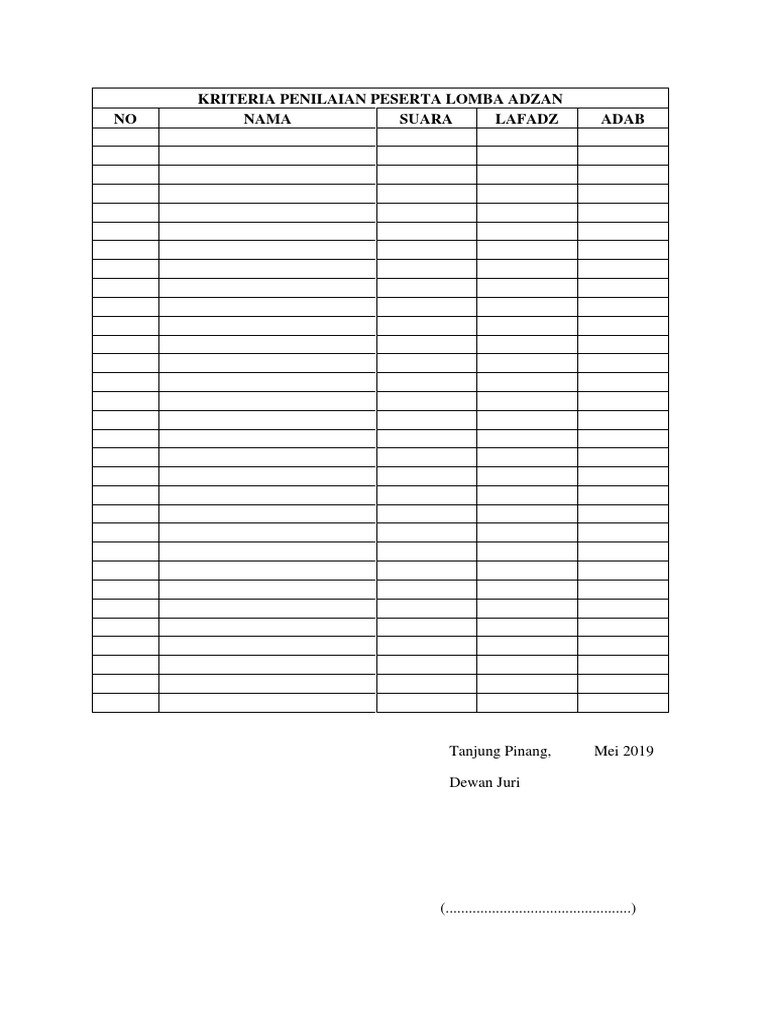Form Juri Lomba Adzan | PDF