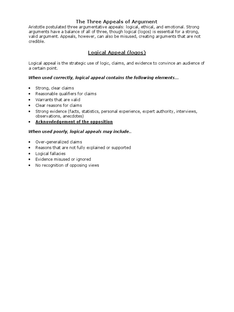 3 Appeals Notes and Examples | PDF | Rhetoric | Logos