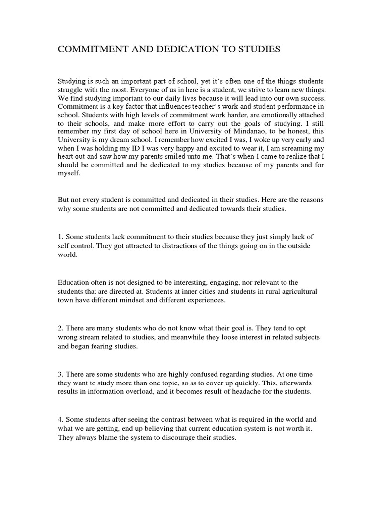 Commitment and Dedication To Studies | PDF | Communication | Behavior ...