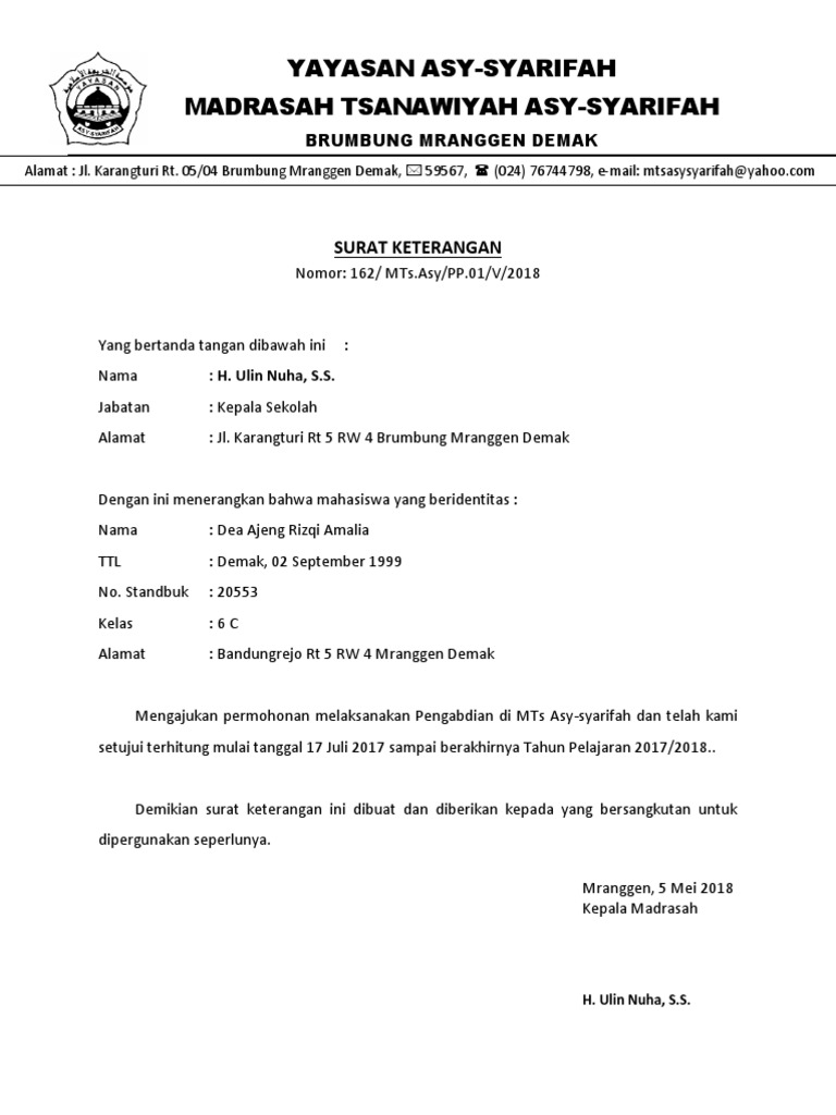 Surat Keterangan Pengabdian Mahasiswa | PDF