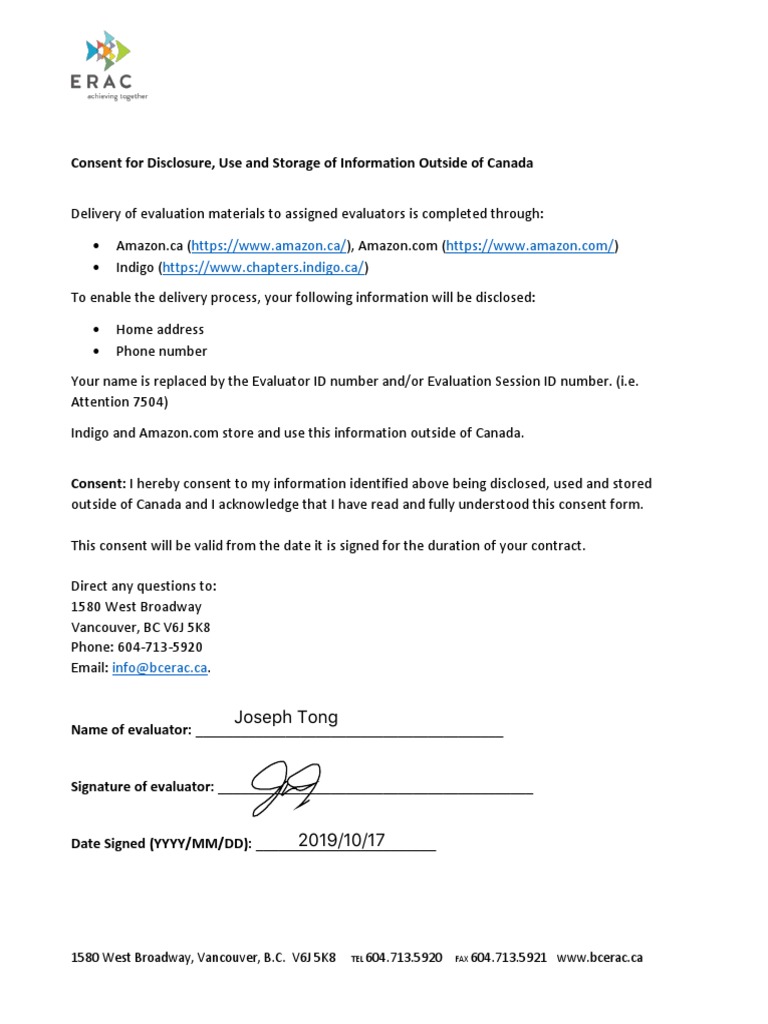 PIA Consent Form For Evaluators 2019 10 17 | PDF