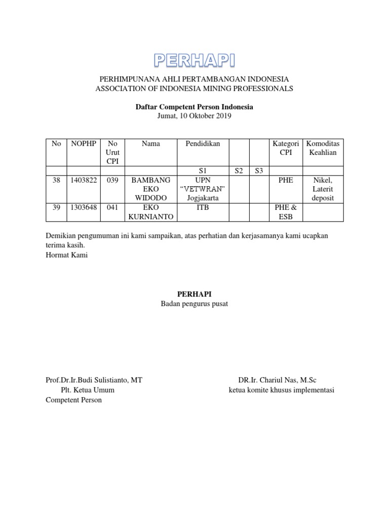 Competent Person Perhapi | PDF